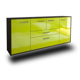 Stil.Zeit Sideboard Orange | Korpus Anthrazit | Grün hängend mit Griffen (180x79x35cm)