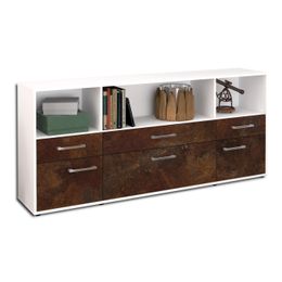 Stil.Zeit Sideboard Estella | Korpus Weiß | Rost mit Griffen (180x79x35cm)