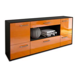 Stil.Zeit Sideboard Elodie | Korpus Anthrazit | Orange mit Griffen (180x79x35cm)