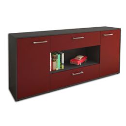 Stil.Zeit Sideboard Filomena | Korpus Anthrazit | Bordeaux mit Griffen (180x79x35cm)