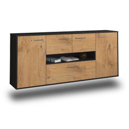 Stil.Zeit Sideboard Warren | Korpus Anthrazit | Eiche hängend mit Griffen (180x79x35cm)