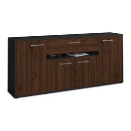 Stil.Zeit Sideboard Flavia | Korpus Anthrazit | Walnuss mit Griffen (180x79x35cm)