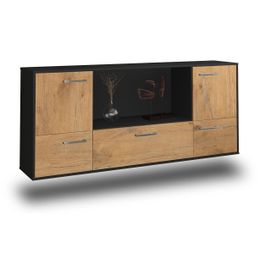 Stil.Zeit Sideboard Sunnyvale | Korpus Anthrazit | Eiche hängend mit Griffen (180x79x35cm)