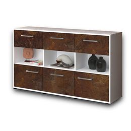 Stil.Zeit Sideboard Dorett | Korpus Weiß | Rost mit Griffen (136x79x35cm)