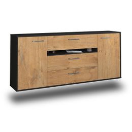 Stil.Zeit Sideboard McKinney | Korpus Anthrazit | Eiche hängend mit Griffen (180x79x35cm)