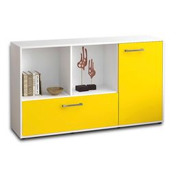 Stil.Zeit Sideboard Ela | Korpus Weiß | Gelb mit Griffen (136x79x35cm)