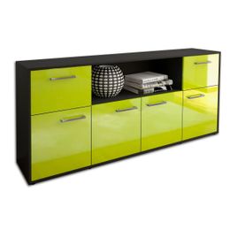 Stil.Zeit Sideboard Ermentrude | Korpus Anthrazit | Gruen mit Griffen (180x79x35cm)