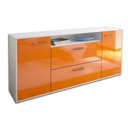 Stil.Zeit Sideboard Erina | Korpus Weiß | Orange mit Griffen (180x79x35cm)