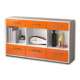 Stil.Zeit Sideboard Efisia | Korpus Weiß | Orange mit Griffen (136x79x35cm)