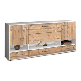 Stil.Zeit Sideboard Florentina | Korpus Weiß | Pinie mit Griffen (180x79x35cm)