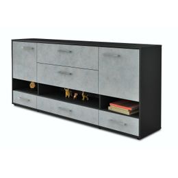 Stil.Zeit Sideboard Florentina | Korpus Anthrazit | Beton mit Griffen (180x79x35cm)