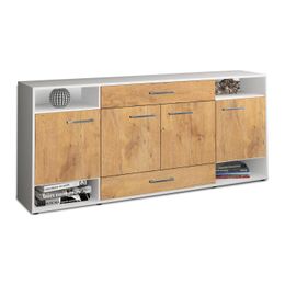 Stil.Zeit Sideboard Felicia | Korpus Weiß | Eiche mit Griffen (180x79x35cm)