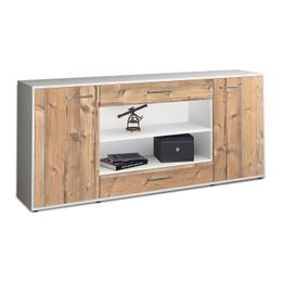 Stil.Zeit Sideboard Feli | Korpus Weiß | Pinie mit Griffen (180x79x35cm)