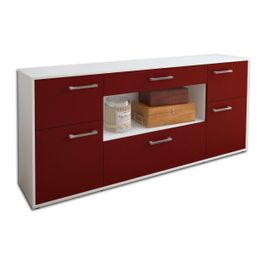 Stil.Zeit Sideboard Fabiola | Korpus Weiß | Bordeaux mit Griffen (180x79x35cm)