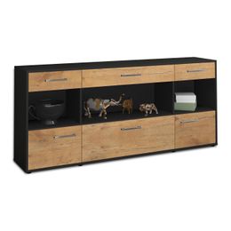 Stil.Zeit Sideboard Fabiana | Korpus Anthrazit | Eiche mit Griffen (180x79x35cm)