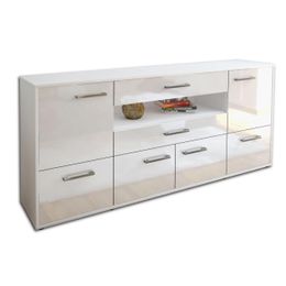 Stil.Zeit Sideboard Emely | Korpus Weiß | Weiß mit Griffen (180x79x35cm)