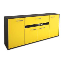 Stil.Zeit Sideboard Flavia | Korpus Anthrazit | Gelb mit Griffen (180x79x35cm)