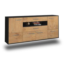 Stil.Zeit Sideboard McAllen | Korpus Anthrazit | Eiche hängend mit Griffen (180x79x35cm)