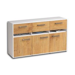 Stil.Zeit Sideboard Dorinde | Korpus Weiß | Eiche mit Griffen (136x79x35cm)