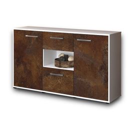 Stil.Zeit Sideboard Doriana | Korpus Weiß | Rost mit Griffen (136x79x35cm)