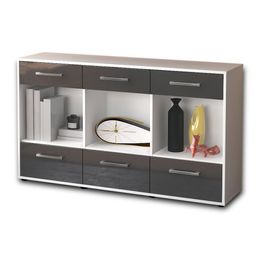 Stil.Zeit Sideboard Efisia | Korpus Weiß | Grau mit Griffen (136x79x35cm)