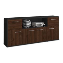 Stil.Zeit Sideboard Ermentrude | Korpus Anthrazit | Walnuss mit Griffen (180x79x35cm)