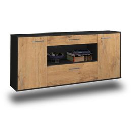 Stil.Zeit Sideboard Ann Arbor | Korpus Anthrazit | Eiche hängend mit Griffen (180x79x35cm)