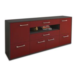 Stil.Zeit Sideboard Emely | Korpus Anthrazit | Bordeaux mit Griffen (180x79x35cm)