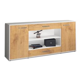 Stil.Zeit Sideboard Feli | Korpus Weiß | Eiche mit Griffen (180x79x35cm)