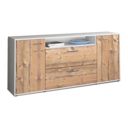 Stil.Zeit Sideboard Erina | Korpus Weiß | Pinie mit Griffen (180x79x35cm)