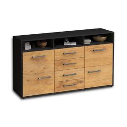 Stil.Zeit Sideboard Donabella | Korpus Anthrazit | Eiche mit Griffen (136x79x35cm)