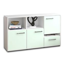 Stil.Zeit Sideboard EDA | Korpus Weiß | Mint mit Griffen (136x79x35cm)