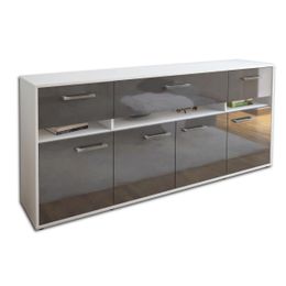 Stil.Zeit Sideboard Flora | Korpus Weiß | Grau mit Griffen (180x79x35cm)