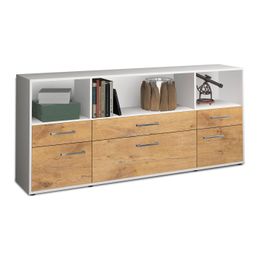 Stil.Zeit Sideboard Estella | Korpus Weiß | Eiche mit Griffen (180x79x35cm)