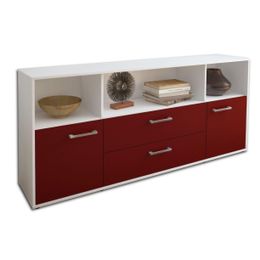 Stil.Zeit Sideboard Enza | Korpus Weiß | Bordeaux mit Griffen (180x79x35cm)