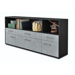 Stil.Zeit Sideboard Estella | Korpus Anthrazit | Beton mit Griffen (180x79x35cm)