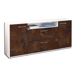 Stil.Zeit Sideboard Erina | Korpus Weiß | Rost mit Griffen (180x79x35cm)