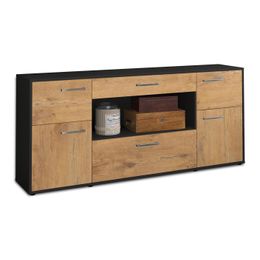 Stil.Zeit Sideboard Fabiola | Korpus Anthrazit | Eiche mit Griffen (180x79x35cm)