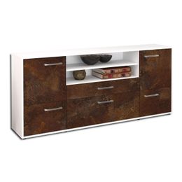 Stil.Zeit Sideboard Eluana | Korpus Weiß | Rost mit Griffen (180x79x35cm)