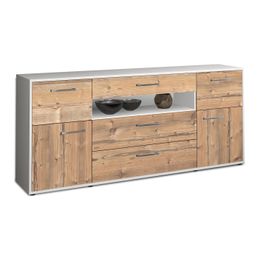 Stil.Zeit Sideboard Emma | Korpus Weiß | Pinie mit Griffen (180x79x35cm)