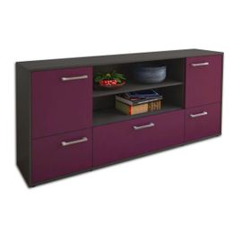 Stil.Zeit Sideboard Emanuela | Korpus Anthrazit | Lila mit Griffen (180x79x35cm)