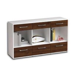 Stil.Zeit Sideboard Efisia | Korpus Weiß | Walnuss mit Griffen (136x79x35cm)