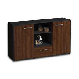 Stil.Zeit Sideboard Desideria | Korpus Anthrazit | Walnuss mit Griffen (136x79x35cm)