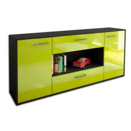 Stil.Zeit Sideboard Filomena | Korpus Anthrazit | Gruen mit Griffen (180x79x35cm)