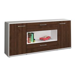 Stil.Zeit Sideboard Filomena | Korpus Weiß | Walnuss mit Griffen (180x79x35cm)