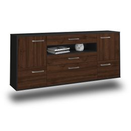 Stil.Zeit Sideboard Savannah | Korpus Anthrazit | Walnuss hängend mit Griffen (180x79x35cm)