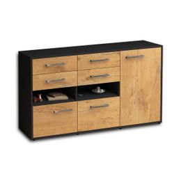 Stil.Zeit Sideboard Domi | Korpus Anthrazit | Eiche mit Griffen (136x79x35cm)