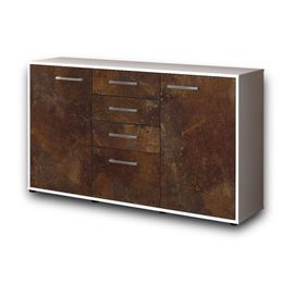 Stil.Zeit Sideboard Donatella | Korpus Weiß | Rost mit Griffen (136x79x35cm)