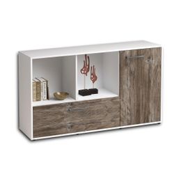 Stil.Zeit Sideboard Ela | Korpus Weiß | Treibholz mit Griffen (136x79x35cm)