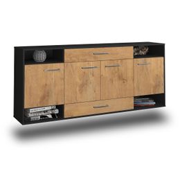 Stil.Zeit Sideboard Evansville | Korpus Anthrazit | Eiche hängend mit Griffen (180x79x35cm)